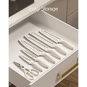 Otirilo 13 Pieces Kitchen Knife Set, Granite Nonstick Ceramic Coating Stainless Steel Sharp Chef Knives Set with Blade Guards & Kitchen Scissors, Essential Knife Set for Kitchen, Dishwasher Safe,White