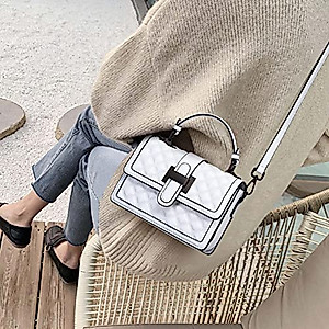 YXBQueen Quilted Crossbody Bags for Women Leather Quilted Purse Top Handle Bag Ladies Handbags Flap Satchel Purse Shoulder Bag