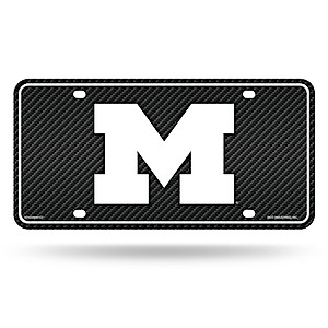 Rico Industries NCAA Michigan Wolverines Carbon Fiber Metal Auto Tag 8.5" x 11" - Great for Truck/Car/SUV