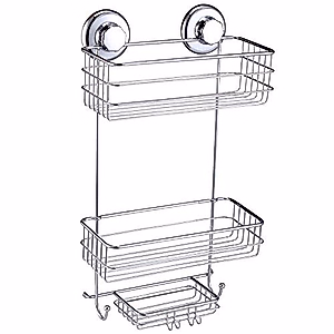 HASKO accessories Suction Cup Shower Caddy - Basket for Shampoo, Conditioner, Soap, Razors - Stainless Steel - (Chrome)