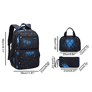 JiaYou Boys Men Backpack High University School Bag Travel Daypack 3pcs Backpack Sets(Dark Blue Star-3pcs,30 Liters)