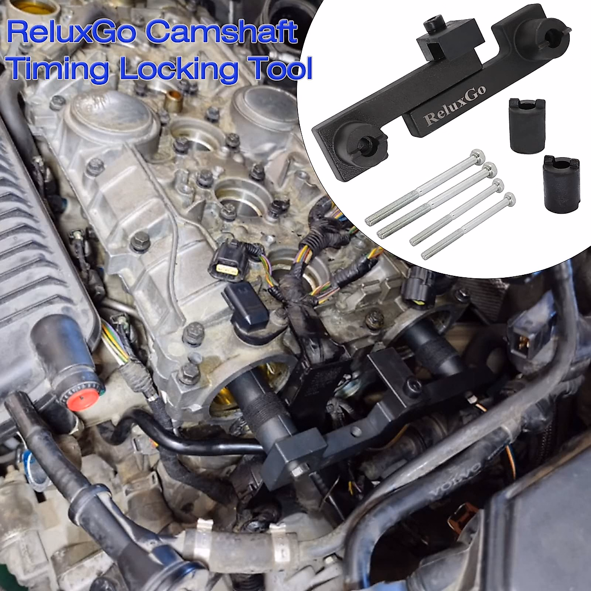 ReluxGo Camshaft & Crankshaft Timing Locking Tool Kit, Compatible with Volvo S40 S60 XC90, Replace 9995452, with Carrying Case & Gloves