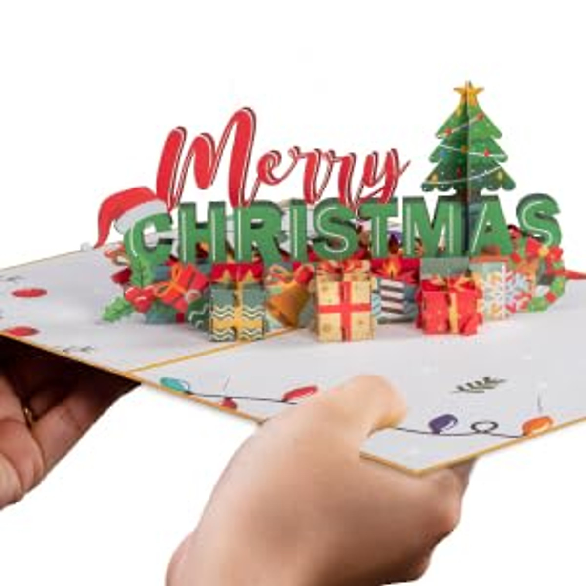 Paper Love Merry Christmas Pop Up Card, Handmade 3D Popup Greeting Cards, Gift For Christmas or Holidays, 5" x 7" Cover - Includes Envelope and Note Tag