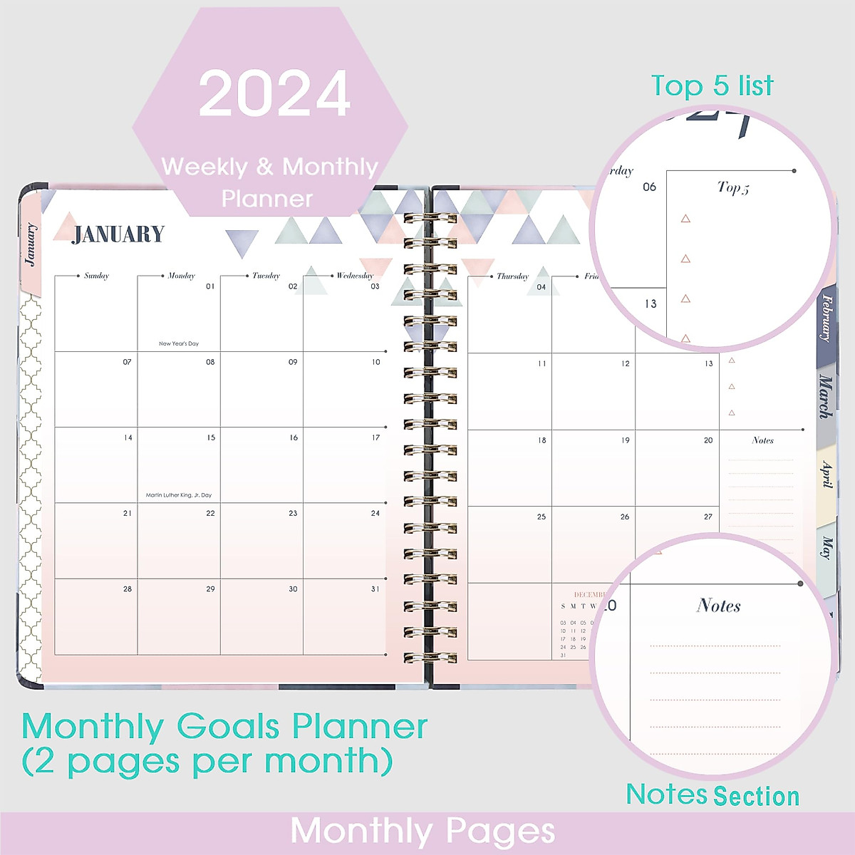 2024 Planner - Weekly & Monthly Planner 2024 with Gift Box, Jan 2024 - Dec 2024, Planner 2024, 8" x 10" Thick Paper, Back Pocket with 15 Notes Pages + 12 Monthly Tabs