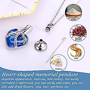 Jadive 3 Pcs Summer Cremation Heart Urn Necklace Ashes Jewelry for Women Ocean Crystal Necklace Waterproof Memorial Pendant Stainless Steel Keepsake with Angel Wing 12 Birthstones Filling Kit