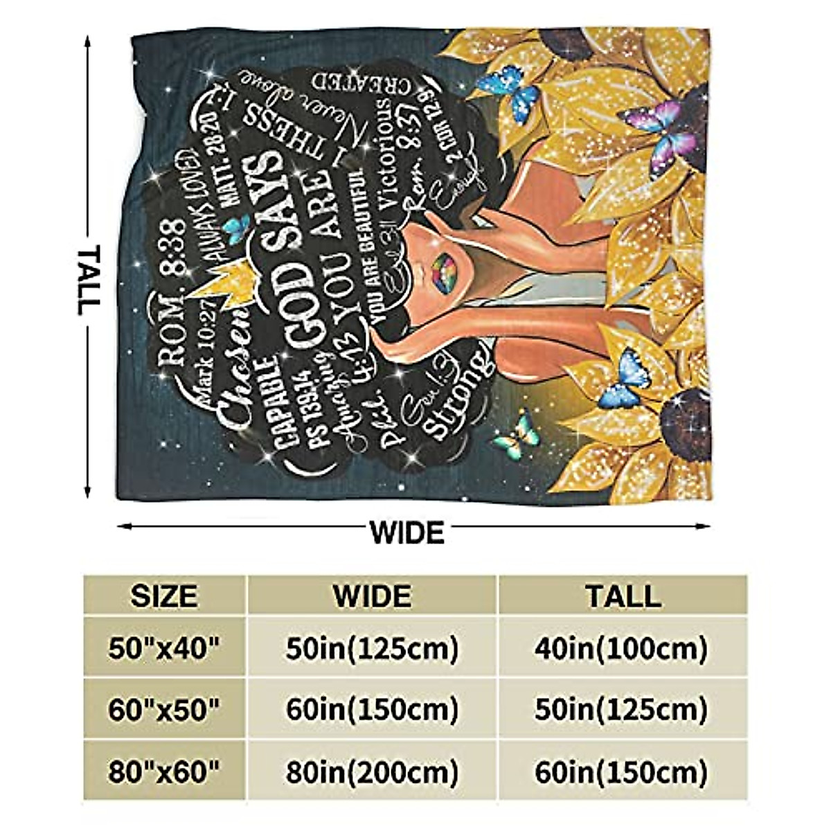 SOULDOOR African American Blanket Black Woman Queen Sunflower Throw Blanket Ultra Soft Fleece Blanket for Home Travel Couch Sofa Warm Cozy Fuzzy Blanket for Kids Adults Girl Gift All Season 60"X50"