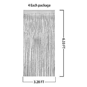 ALFROTEY 4Pcs Silver Foil Tassel Photo Photography Backdrop Event Decoration Curtains for Birthday Wedding Bachelorette Christmas Festival Graduation Celebration Party Decoration (Silver, 3FT*6FT)