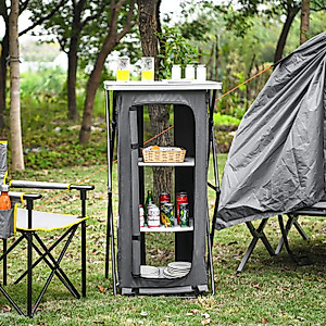 Giantex Folding Camping Storage Cabinet with 3 Shelves and Carry Bag, Portable Outdoor Camping Organizer Kitchen Table, Quick Set-up for BBQ Camping Picnic Backyard, Compact Pop-Up Cupboard, 47''H