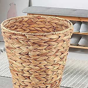 Rattan Basket Woven Waste Basket Round Trash Can Decorative Garbage Waste Bin Rubbish Container Laundry Cloth Storage Basket Organizer for Bedroom Home Living Room Bathroom Woven Basket