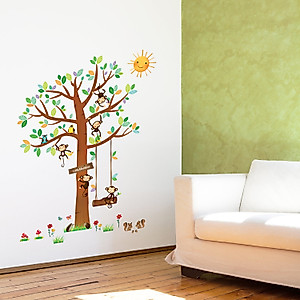 DECOWALL SG-1401P1402 9 Little Monkeys Tree and Height Growth Chart Kids Wall Stickers Wall Decals Peel and Stick Removable Wall Stickers for Kids Nursery Bedroom Living Room