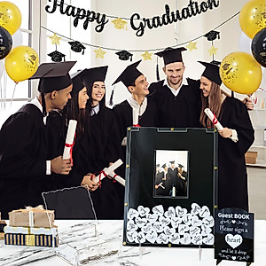 AerWo Wedding Guest Book Alternative, Acrylic Guest Book Wedding Reception Wedding Heart Guest Book Drop Box with Picture Frame,100 Acrylic Hearts,Wedding Signs for Graduations Baby Shower Anniversary