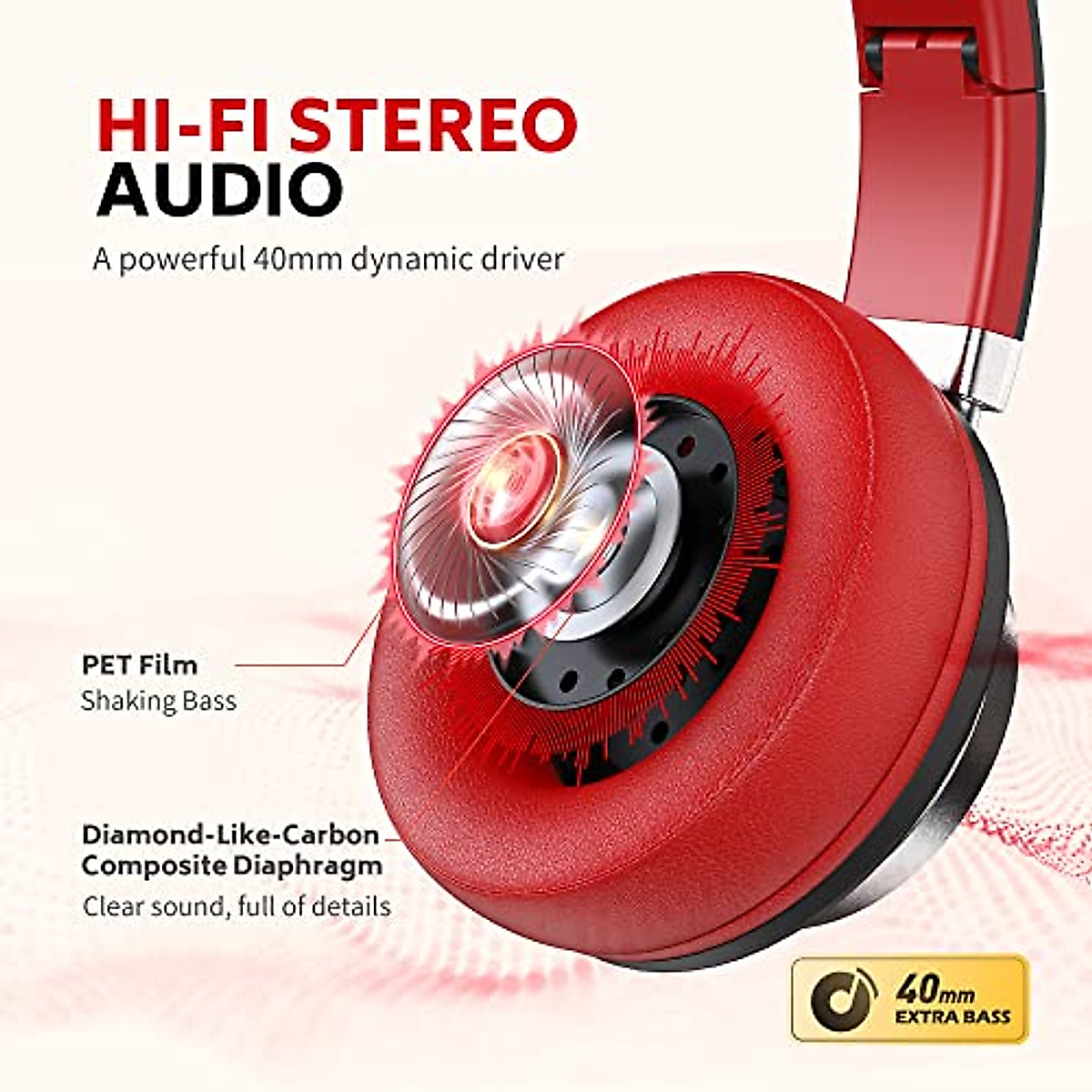 COOSII AC01 Headphones Wired Noise Isolating Over Ear Corded Stereo Headsets with Microphone Volume Control for Adults Teens 3.5mm for Cellphones, Tablets, Laptop, Chromebook (Black Red)