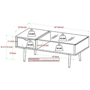 Walker Edison Montclair Mid Century Modern Glass Top 1 Drawer Coffee Table, 42 Inch, Glass and Acorn