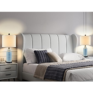 Cinkeda Ceramic Table Lamps for Bedroom Set of 2,Touch Lamp with USB Ports for Nightstand, 3-Way Dimmable Blue Coastal Bedside Lamps for Bedroom Living Room End Table Side Table(Bulbs Included)