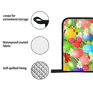 Oven Mitts and Pot Holders Sets of 4, Easter Eggs Tulip Flower Oven Mitts for Kitchen,Cooking,Baking
