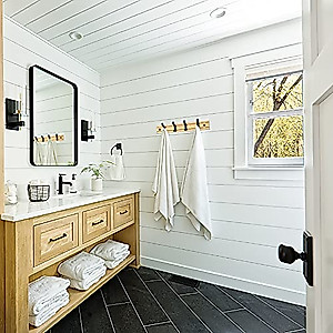 Coat Rack Wall Mounted ,Wooden Board Coat Rack with 4 Movable Coat Hooks, Heavy Duty Coat Metal Hooks Rail for Coat Hat Towel Purse Robes Bathroom Entryway (Natural)