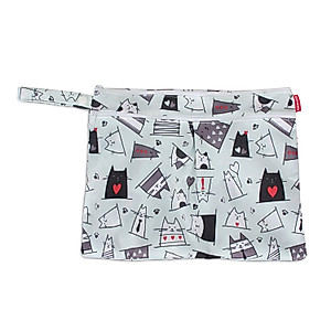 Damero Cloth Diaper Wet Dry Bag with Handle for Swimsuit, Pumping Parts, Wet Clothes and More, Ideal for Travel, Exercise, Daycare, Swimming, Reusable and Water-Resistant (Small,Cats)