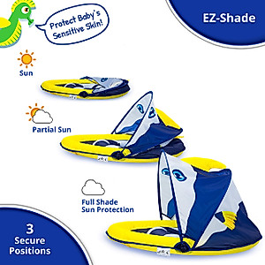 SwimSchool Deluxe Baby Float with Adjustable Canopy - 6-24 Months - Baby Swim Float with Splash & Play Activity Center Safety Seat - Navy/White