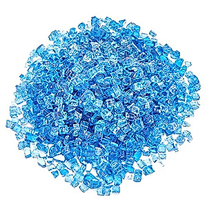 TWINKLING Reflective High Luster Fire Glass,1/2 Inch Fire Pit Glass,Crushed Glass,Broken Glass, Reflective Fire Glass Stones for Fire Pit Fireplace Decoration,10mm,2-Pound Jar (Ford Blue Glass)