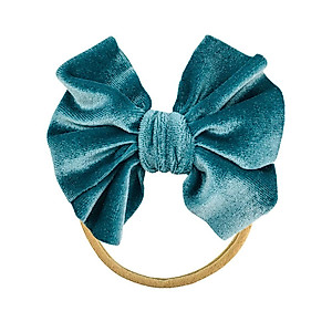 12 Pack Knot Velvet Bowknot Hair Bows Slim Skinny Thin Elastic Stretchy Super Soft Nude Nylon Headband Hairband Head Wraps Holder Accessories for Kids Toddler Infant Newborn Baby Girl Bulk