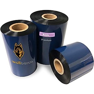 12 Rolls Wolfbarco 4.33" x 984' (110m x 300m) Black Standard Full Resin Thermal Transfer Ribbon Compatible with Zebra,TEC, INTERMEC,Citizen,TSC,GODEX,ARGOX Printers