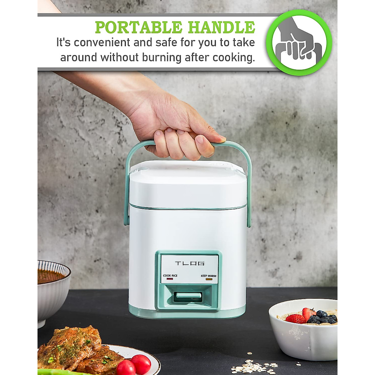 TLOG Mini Rice Cooker 2.5-Cup Uncooked, Healthy Non-stick 1.2L Small Rice Cooker for 1-3 People, Portable Travel Rice Cooker with Steam Tray, Rice Maker for Grains, White Rice, Oatmeal, Veggies