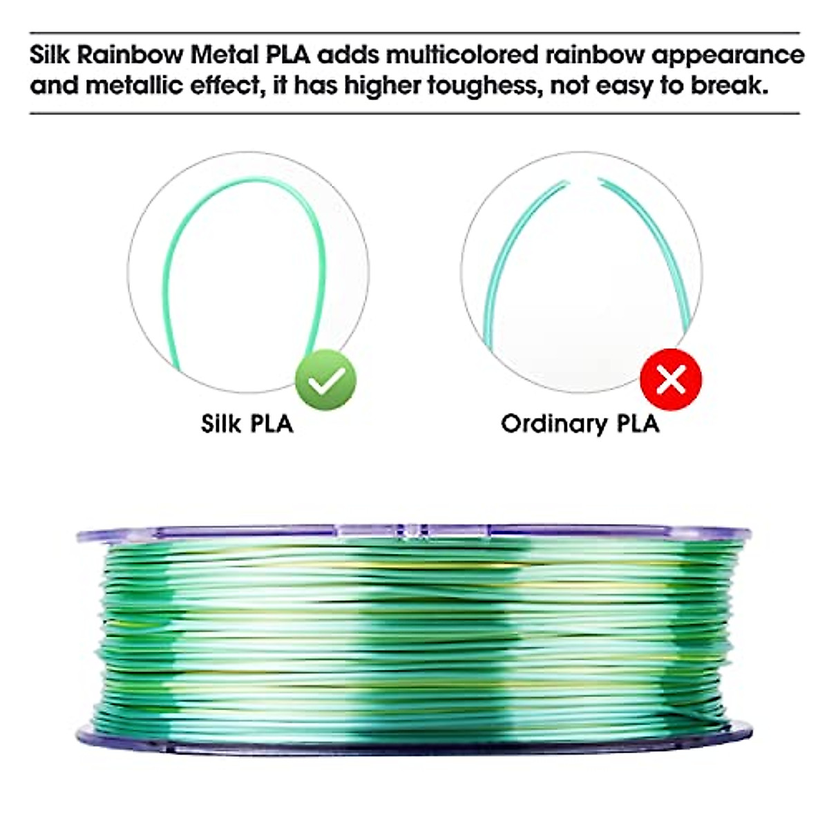 eSUN Silk Rainbow Metal PLA Filament 1.75mm, Silky Multicolored 3D Printer Filament PLA, 1KG Gradient Changing Multicolor Filament for 3D Printer, Silk Rainbow Multicolor