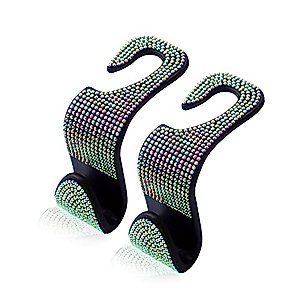 cueclue 2 PCS Car Seat Headrest Hook, Bling Rhinestone Car Storage Headrest Hanger Holder Hooks Organizer, Auto Back Seat Hangers Rear, Headrest Hooks for Purse Groceries Bag Handbag (Multicolour)
