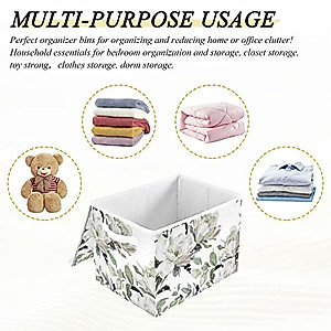 Laundry Storage Box Cube Storage Bin for Towel White Green Flower Clothes Storage 12x12x16