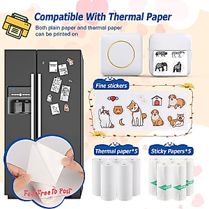 Mini Printer Portable Bluetooth-compatible Photo Printer with 10 Rolls Paper, Inkless Pocket Printer for iPhone Thermal Sticker Maker Machine Label Printer for Receipt Picture Notes Study Home Office