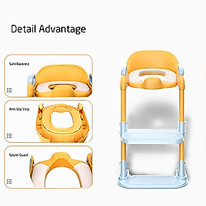 Potty Training Toilet Seat with Height Adjustable Ladder for Kids Toddlers Girls (Orange)