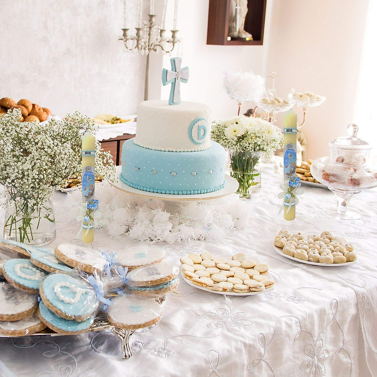 CB Church Supply Hand Decorated Sacramental Baptism Candle by Will & Baumer, 11.25-Inch, Boy with Dove