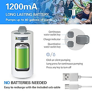 Water Bottle Pump Dispenser, Keweis Desktop Electric Water Dispenser, Automatic Drinking Water Pump for for 5 Gallon & Universal Bottles, Portable Water Jug Pump for Home, Office, USB Charging