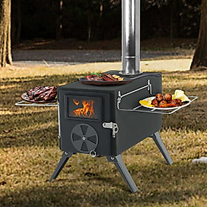 YUMEBUY Outdoor Camping Stove Camp Tent Stove, Portable Wood Burning Stove with Chimney Pipe for Tent, Shelter, Camping Heating and Cooking