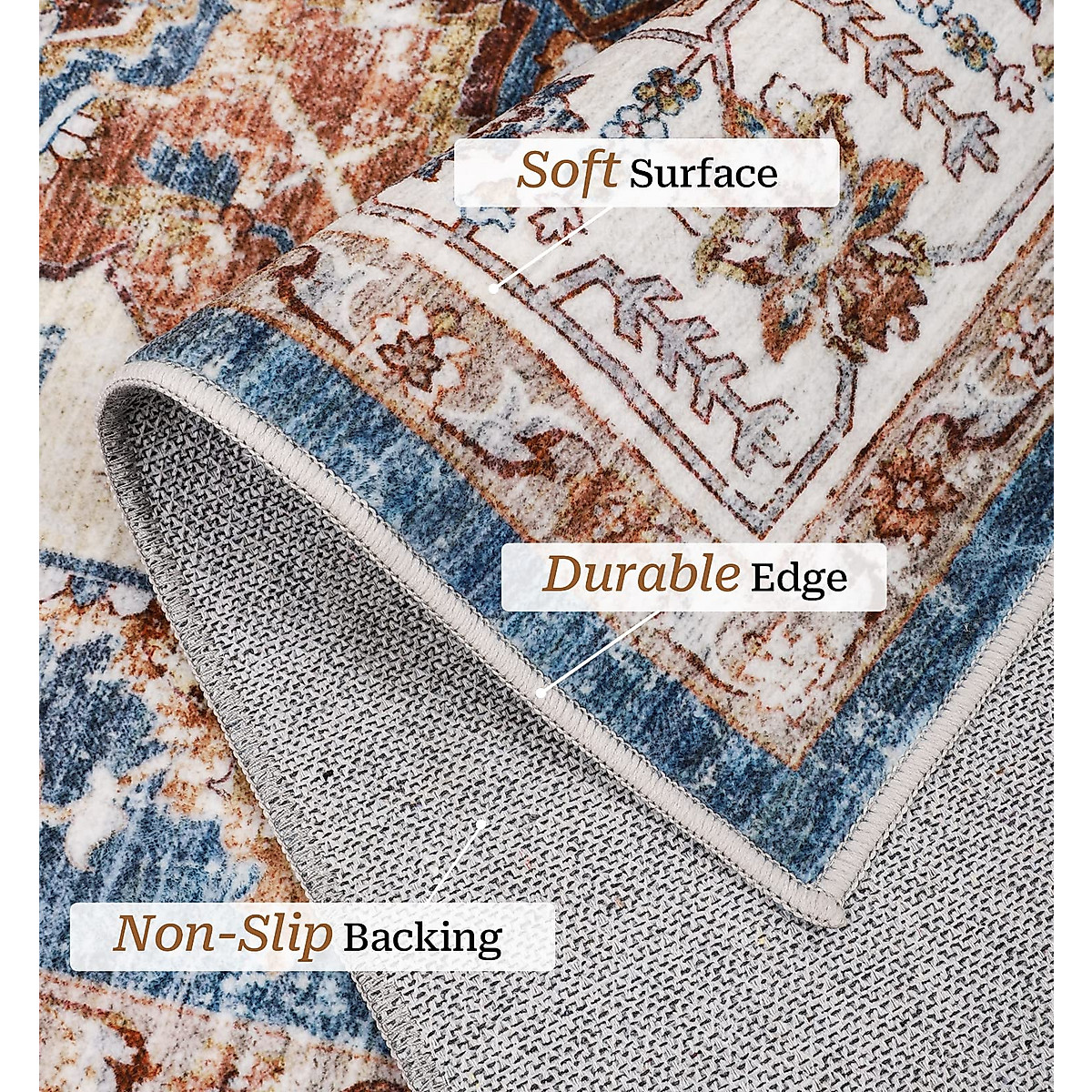 zesthome 9x12 Area Rugs,Stain Resistant Washable Rug,Ultra-Thin Rugs for Living Room,Bedroom,Non-Slip Backing Home Decor Large Area Rug (Orange,9'x12')