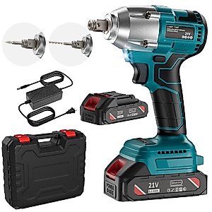 LHRETXQ 1/2 inch Cordless Impact Wrench, Torque 258ft-lbs(350N.m), 3500 RPM, 21V Electric Brushless Power Impact Gun for Lug Nuts with 2.0Ah Battery, 1/4 inch Impact Driver, Charger & Kit Case