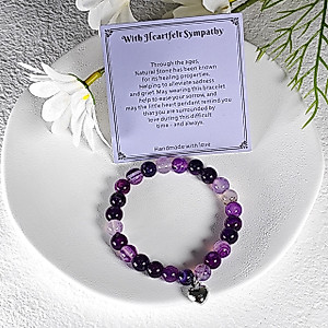 Memorial Scented Candles Gifts Baskets for Loss of Loved One, Sympathy Bereavement Thoughtful Grief Gift Ideas for Women, 7oz Lavender Candle, Healing Bracelets, Condolences Card, Sorry for Your Loss