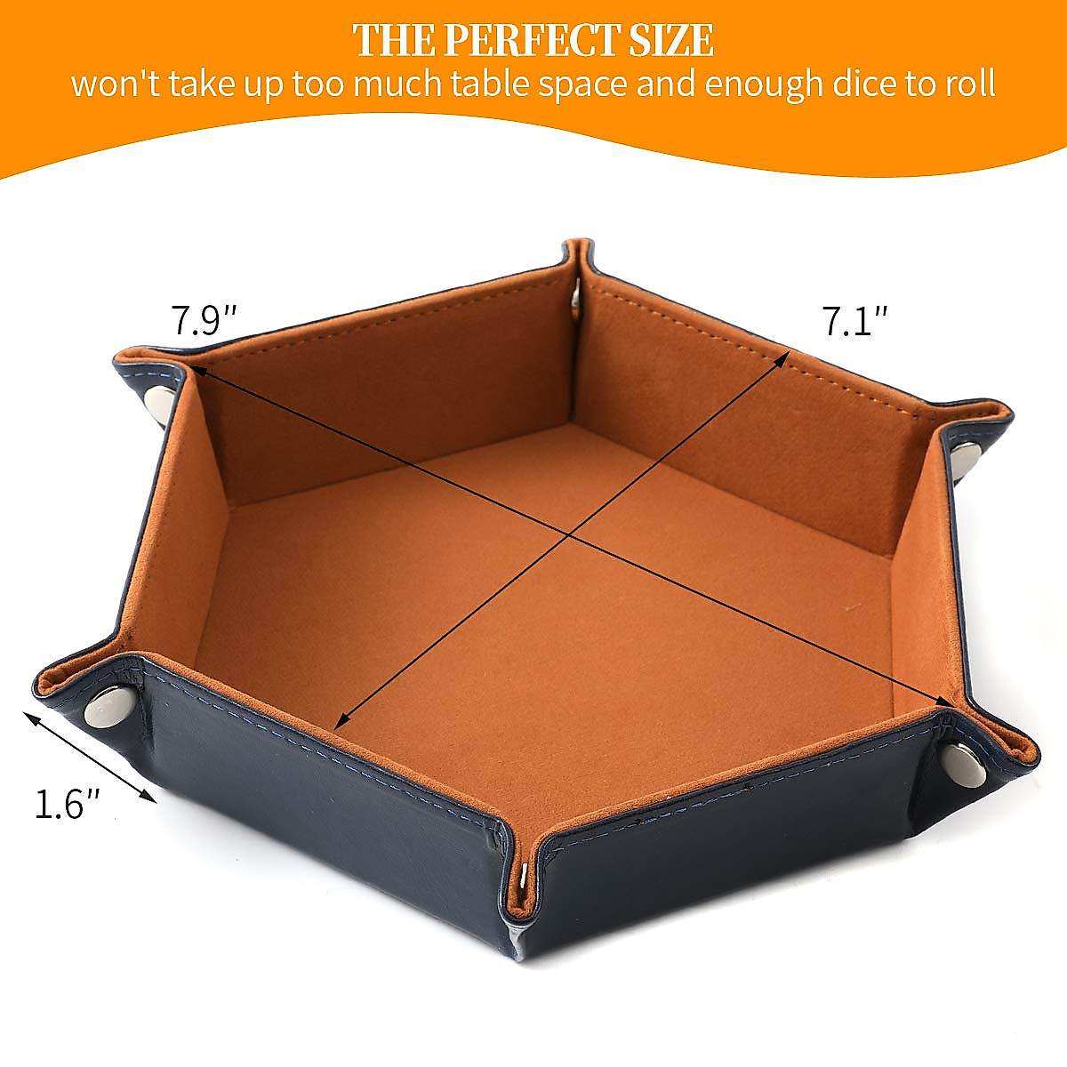 Grajar 2 Pcs Portable Folding Dice Rolling Tray Set for RPG DND Table Games - PU Leather and Velvet Holder Storage Box - Navy Blue and Camel