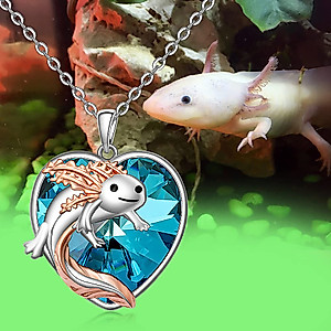 Axolotl Necklace for Women Sterling Silver Blue Heart Crystal Cute Mexican Axolotl Jewelry Charm Animal Necklace Pendant Christmas Gifts