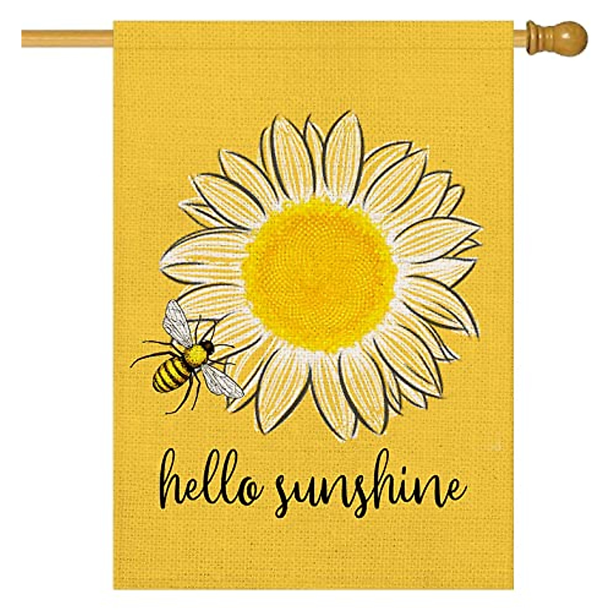 Qinqingo Hello Sunshine House Flag Summer Sunflower Bee Yard Flags 28 x 40 inch Double Sided Spring Summer Decor Seasonal Outdoor Decoration (HF-N)