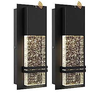 PARTPHONER LED Dusk to Dawn Outdoor Light Fixture Exterior Wall Sconces Porch Light 2 Pack Outside Wall Lights with Crystal Bubble Glass 12W Lumen 3000K for Doorway Garden Hallway Patio Living Room