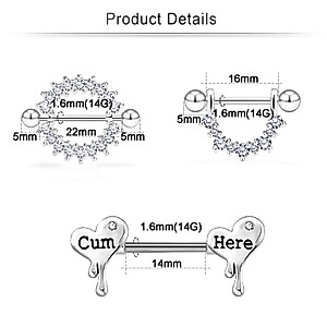 Cisyozi 14G Nipple Piercing Jewelry Nipple Rings Chain for Women 14 Gauge Silver Stainless Surgical Steel Hyapoallergenic Nipple Shield Nipplering Ring Nipple Barbell Bar Piercings Jewelry Women 14mm
