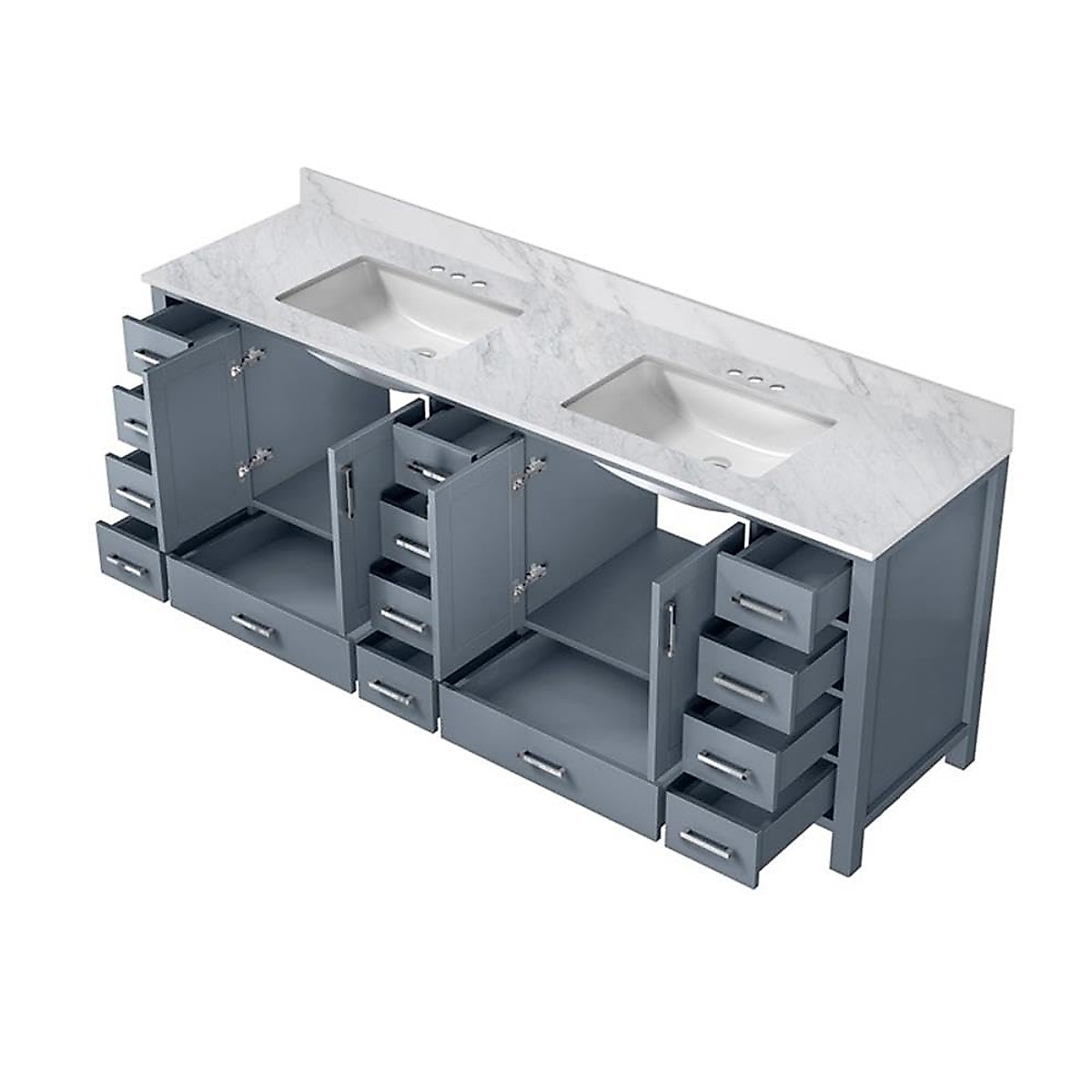 Lexora Jacques 84 in. W x 22 in. D Dark Grey Double Bath Vanity and Carrara Marble Top