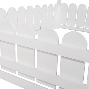 Full Size Wood Bed House Bed Frame with Fence, Cabin Bed, Floor Bed, Nursery Furniture, Kids Tent Bed Play Tent (White Full Size)