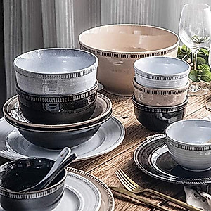 Fine Dinnerware Set,Porcelain Dinnerware Set, Ceramic Plates and Bowls Sets,Dinner Plate, Salad Plate, Soup Bowl, Modern Creativity Vintage Lounge Reactive Glaze Stoneware Dishes Set, Service for