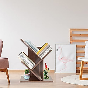 R RUISHENG Wood Tree Bookshelf, 3 Shelves Display Bookcase for Books/Magazines/CDs, Desk Standing Book Shelves Organizer for Office, Bedroom, Living Room