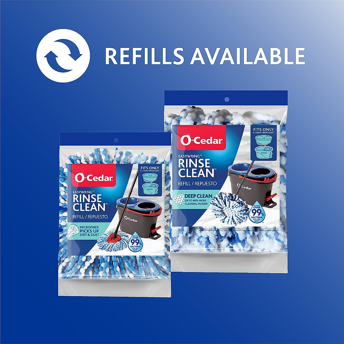 O-Cedar EasyWring RinseClean Microfiber Spin Mop & Bucket Floor Cleaning System with 2 Extra Refills