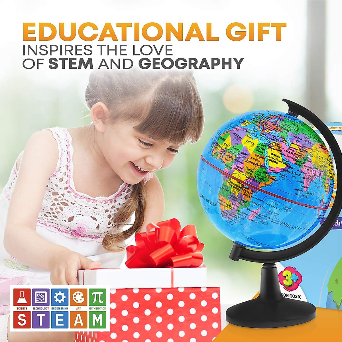 Little Chubby One 7-inch Globe - Educational and Decorative Piece - Assorted Markers for Coloring Spinning Globe Ideal for Learning Geography and Perfect Decor for Kids Room