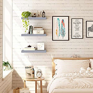 Fixwal 15.8in Floating Shelves, Rustic Wood Shelves for Wall Storage with Invisible Brackets, Farmhouse Wall Decor for Bathroom, Living Room,Bedroom and Kitchen, Set of 3(Gray)