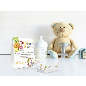 Diaper Raffle Baby Shower Game, 1 Standing Sign and 50 Tickets, Fruits Theme Gender Neutral For Boys or Girls, Bring A Pack of Diapers for Mom-To-Be, (038)